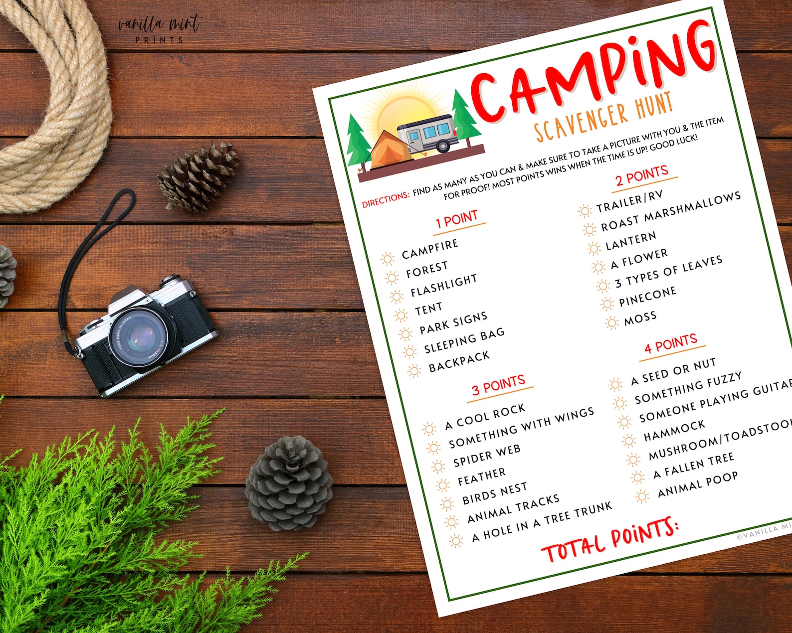 Camping Scavenger Hunt Printable Campground Party Games | Etsy Canada