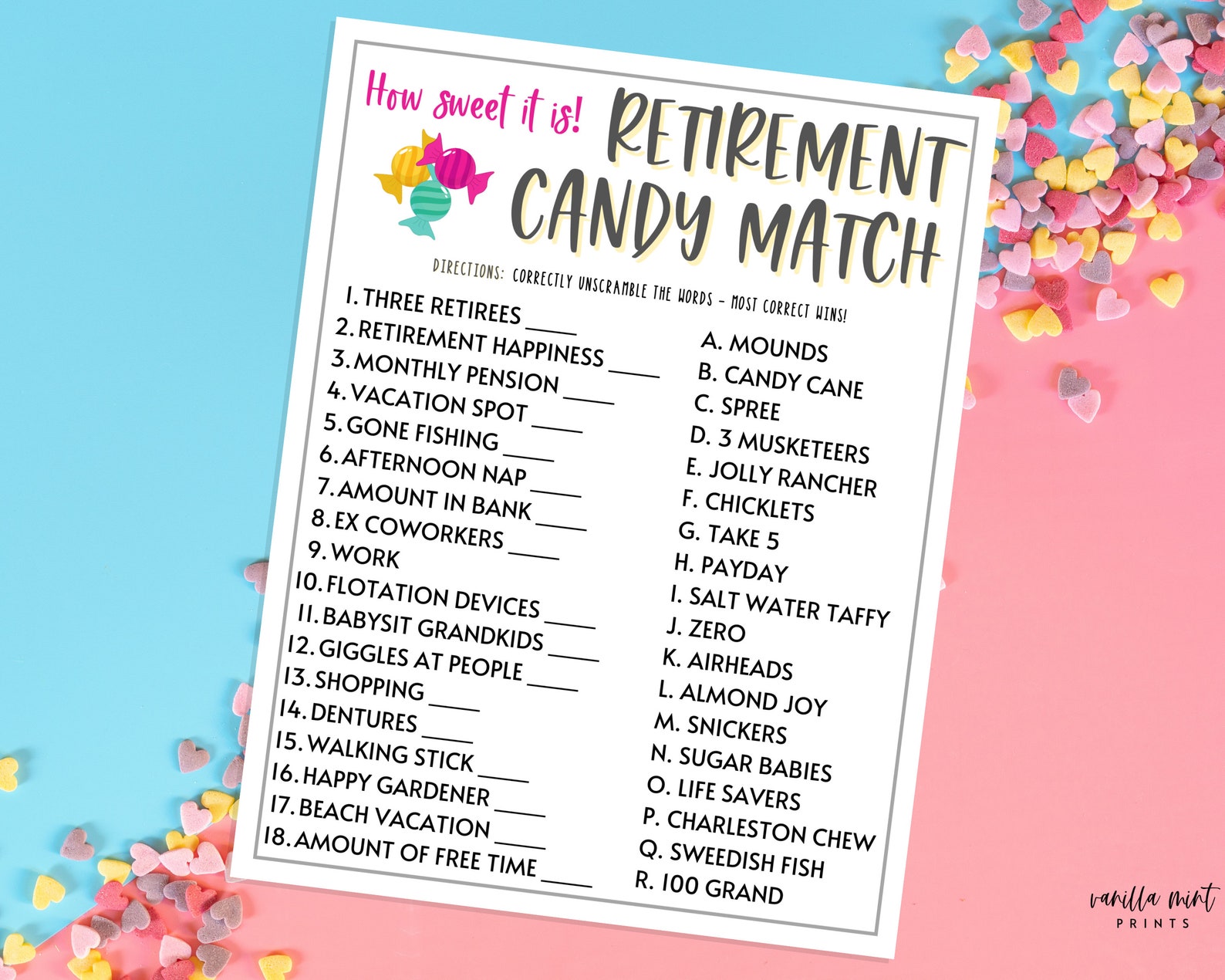 Retirement Party Games Retirement Candy Match Fun - Etsy UK