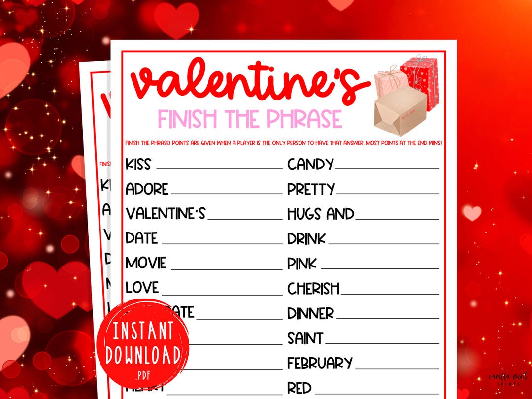 Valentine's Day Finish the Phrase Game | Fun Valentine's Day Printable ...