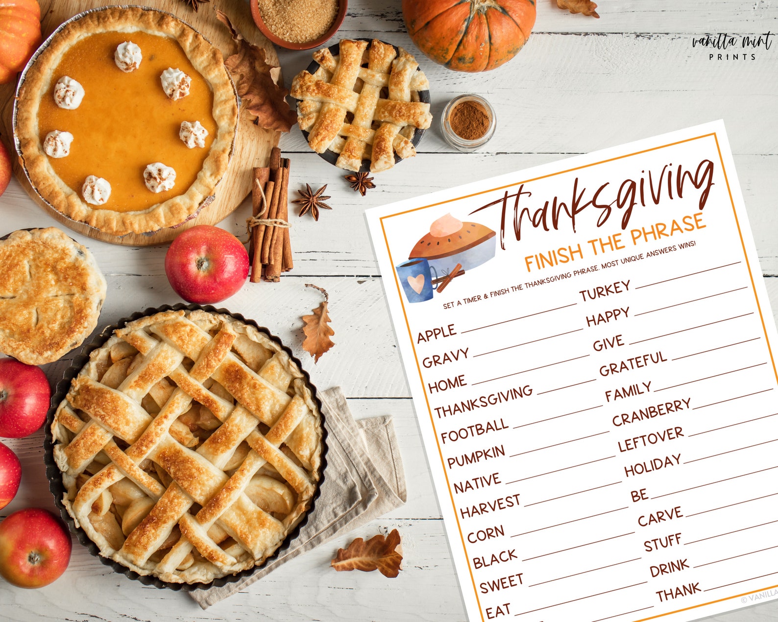 Thanksgiving Finish That Phrase Game Finish the Phrase Game - Etsy