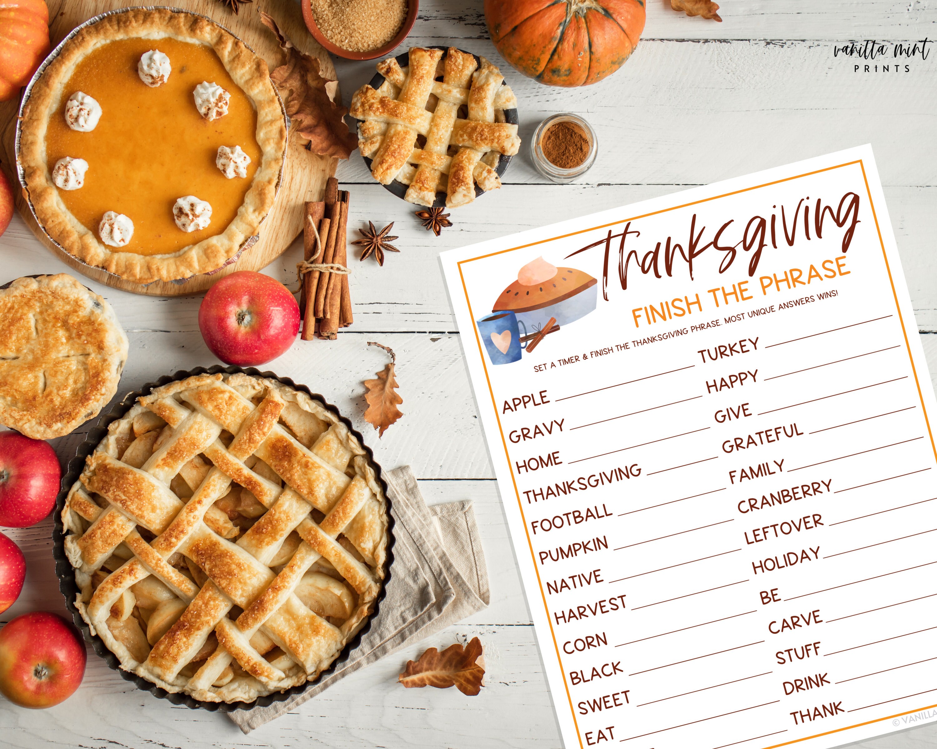 Thanksgiving Finish That Phrase Game Finish the Phrase Game - Etsy