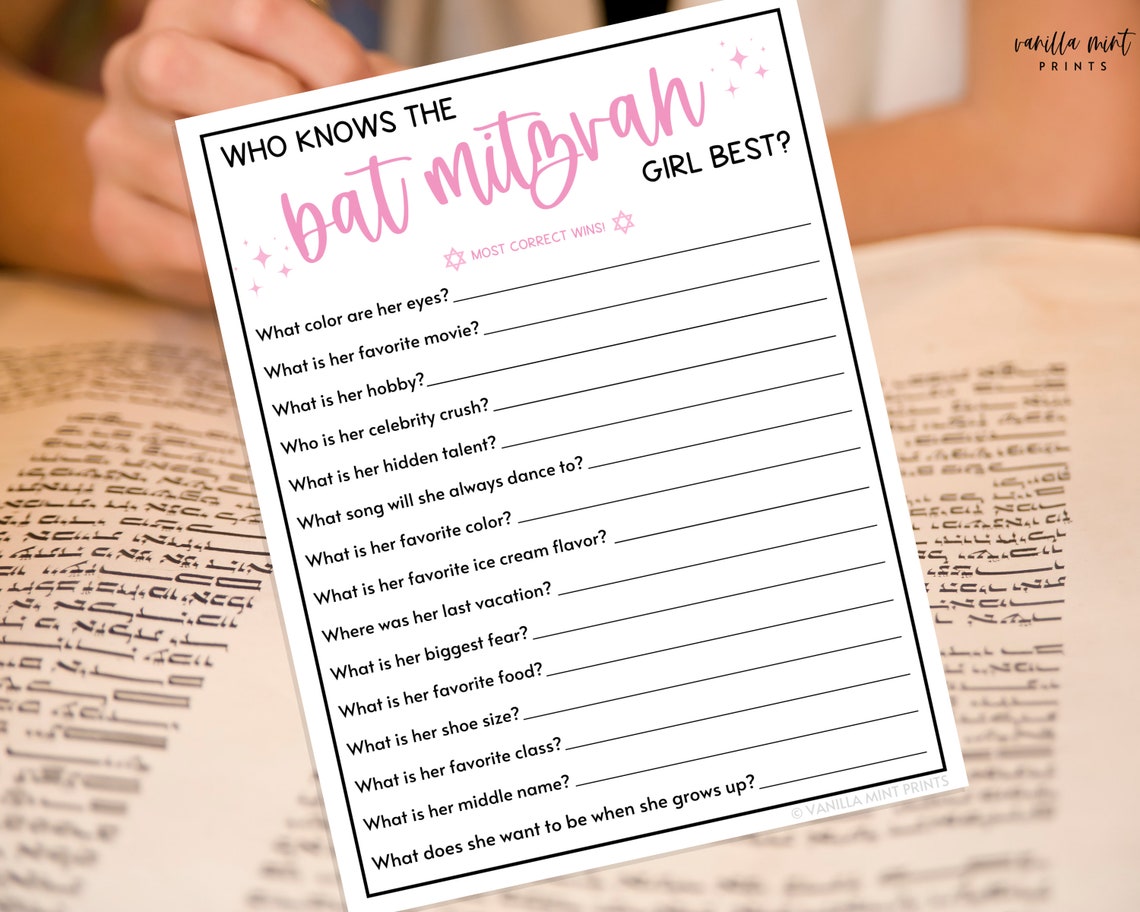 Bat Mitzvah Games Who Knows the Bat Mitzvah Girl Best - Etsy