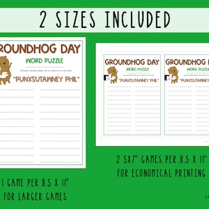 Groundhog Day Word Puzzle Game Punxsutawney Phil Printable Games Party ...