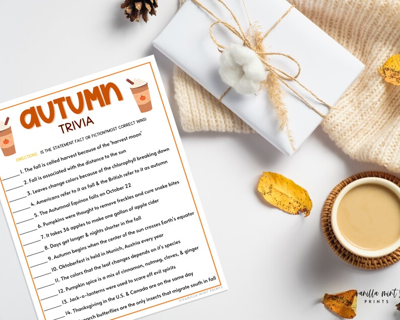 Fall Trivia Game Printable Autumn Games Fall Time | Etsy