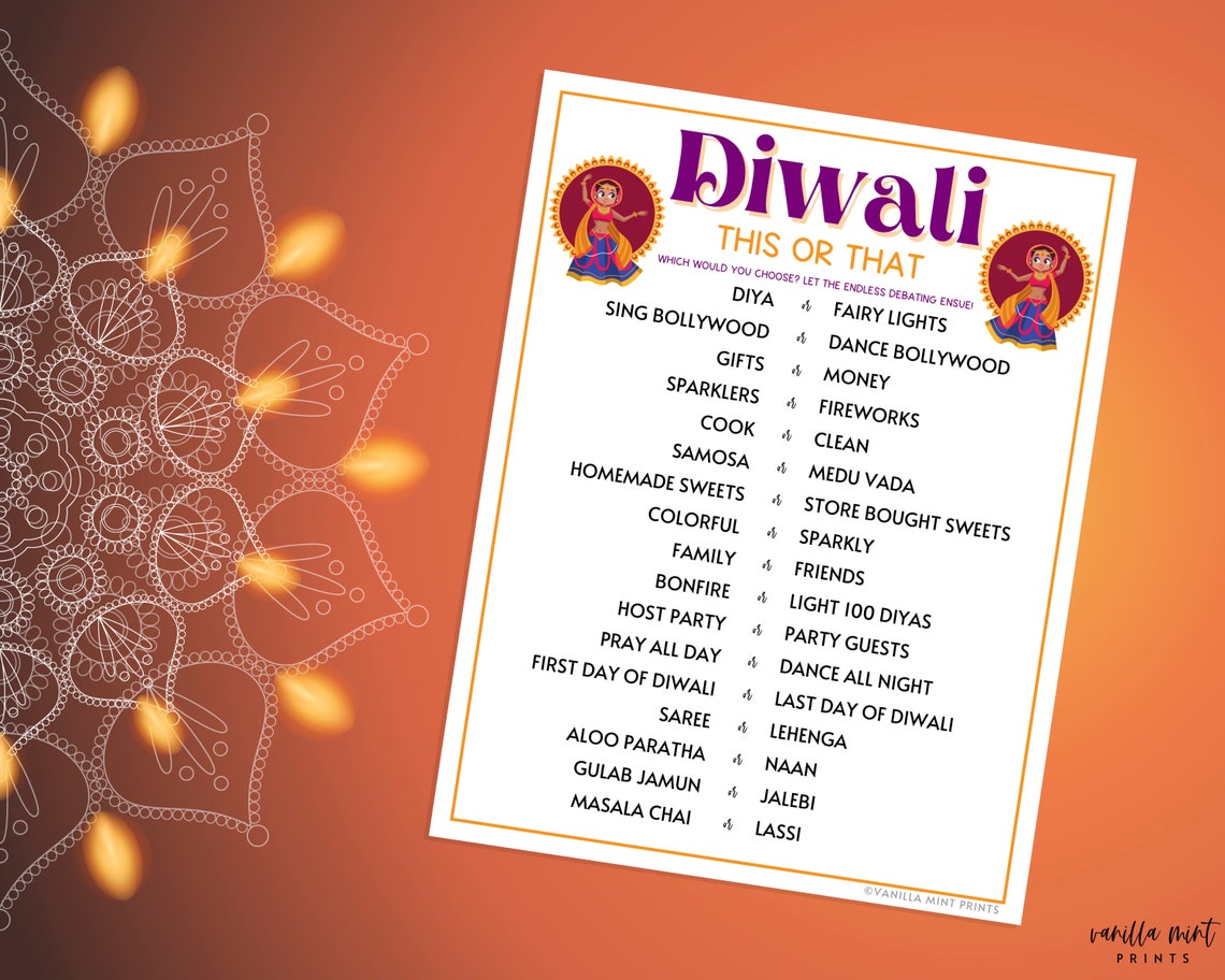Diwali This or That Game Printable Festival of Lights Party - Etsy