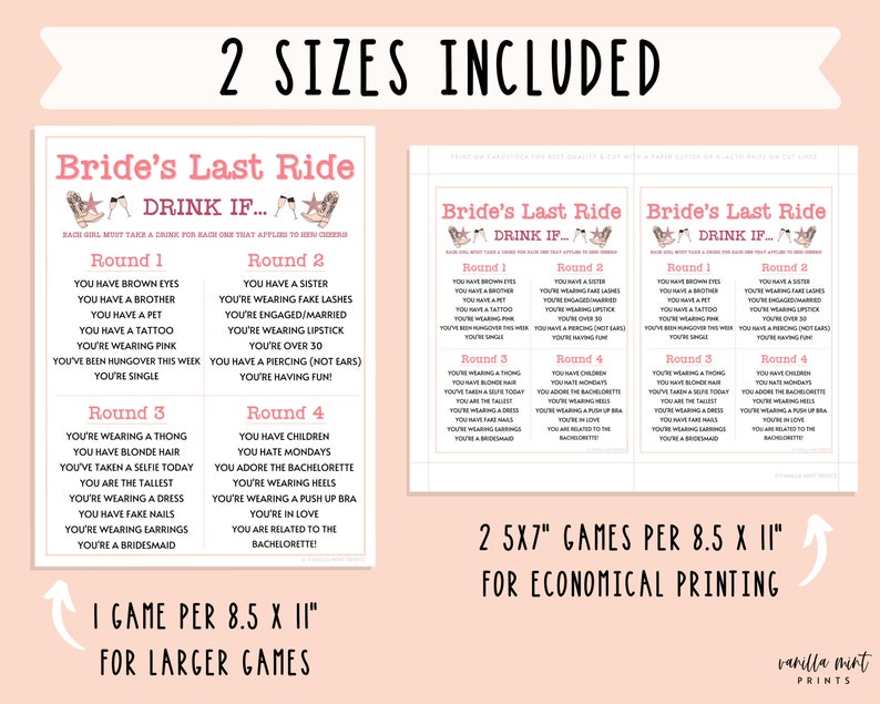 Bride's Last Ride Bachelorette Party Games Drink If - Etsy
