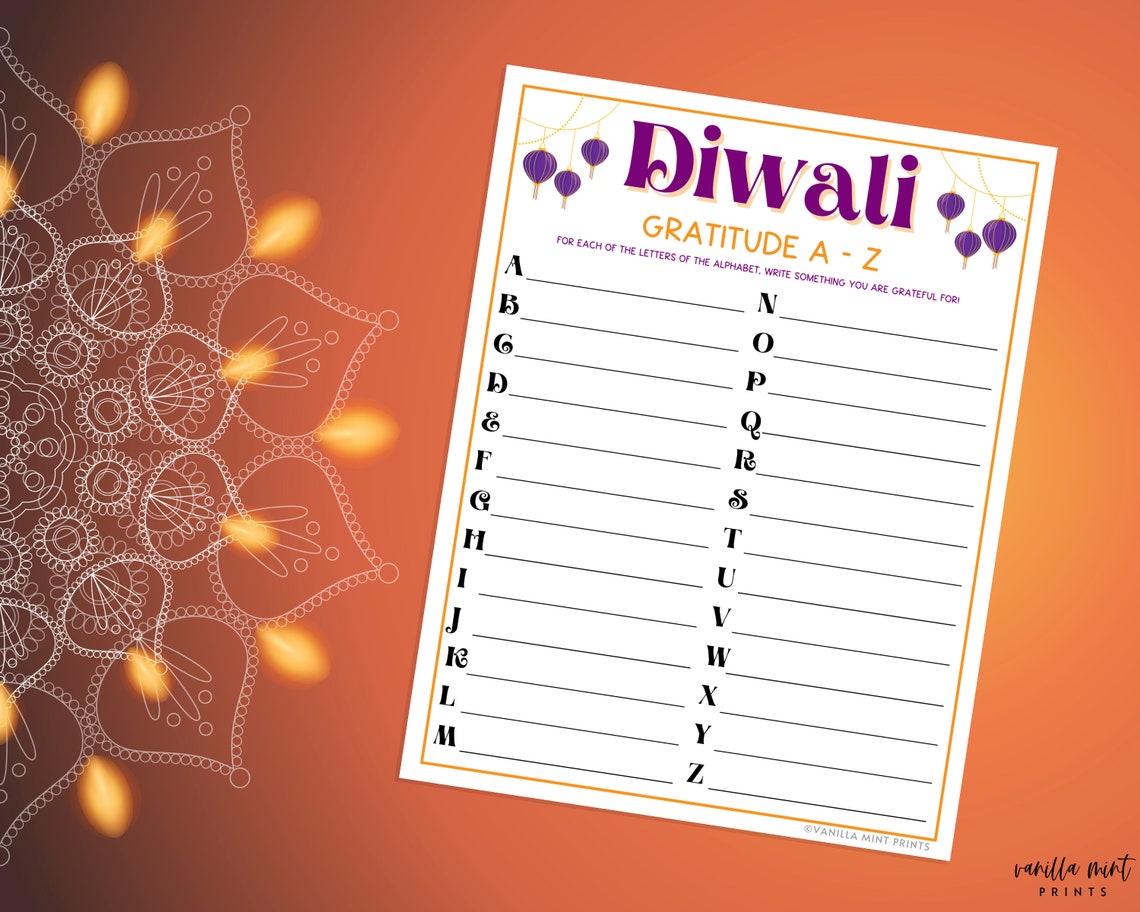 Diwali Gratitude A Z Game Printable Festival of Lights - Etsy