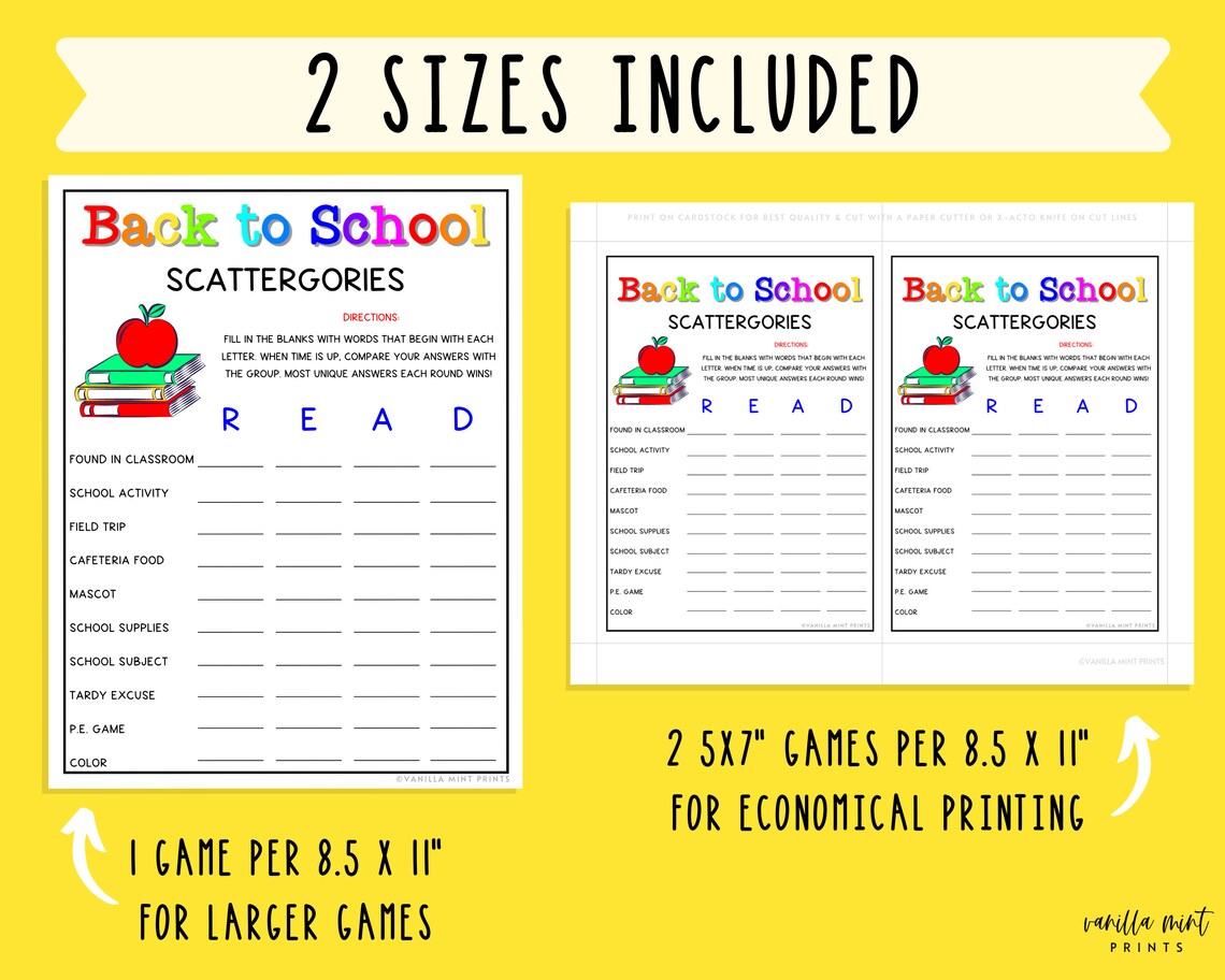 Back to School Game Scattergories First Day of School - Etsy