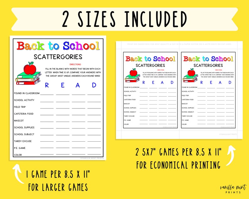 Back to School Game Scattergories First Day of School - Etsy