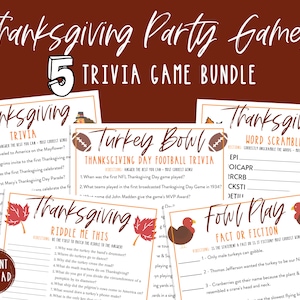 Thanksgiving Trivia Game BUNDLE 5 Thanksgiving Printable | Etsy
