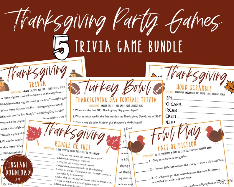Thanksgiving Trivia Game BUNDLE 5 Thanksgiving Printable | Etsy