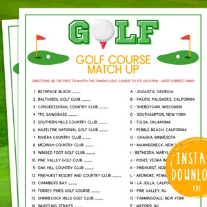 Golf Course Match up Game | Printable Golf Party Games | Masters Golf ...