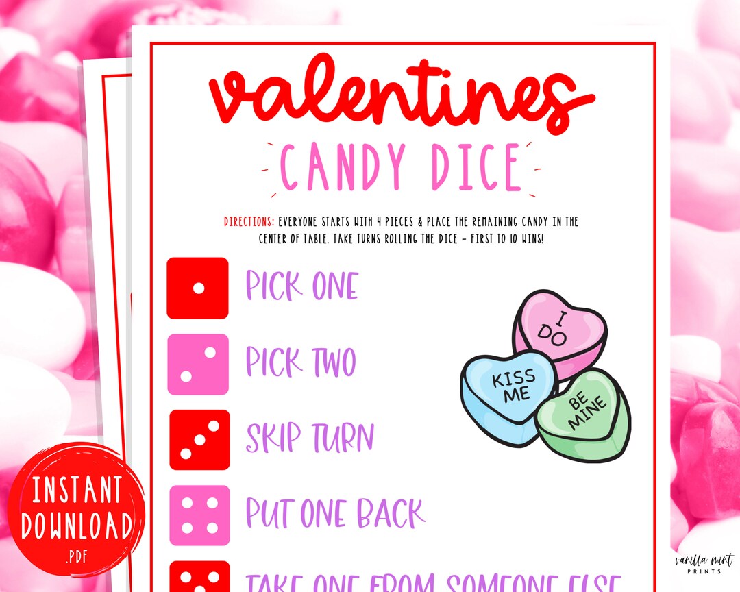 Valentine's Day Candy Dice Game | Valentines Day Party Games for Kids ...