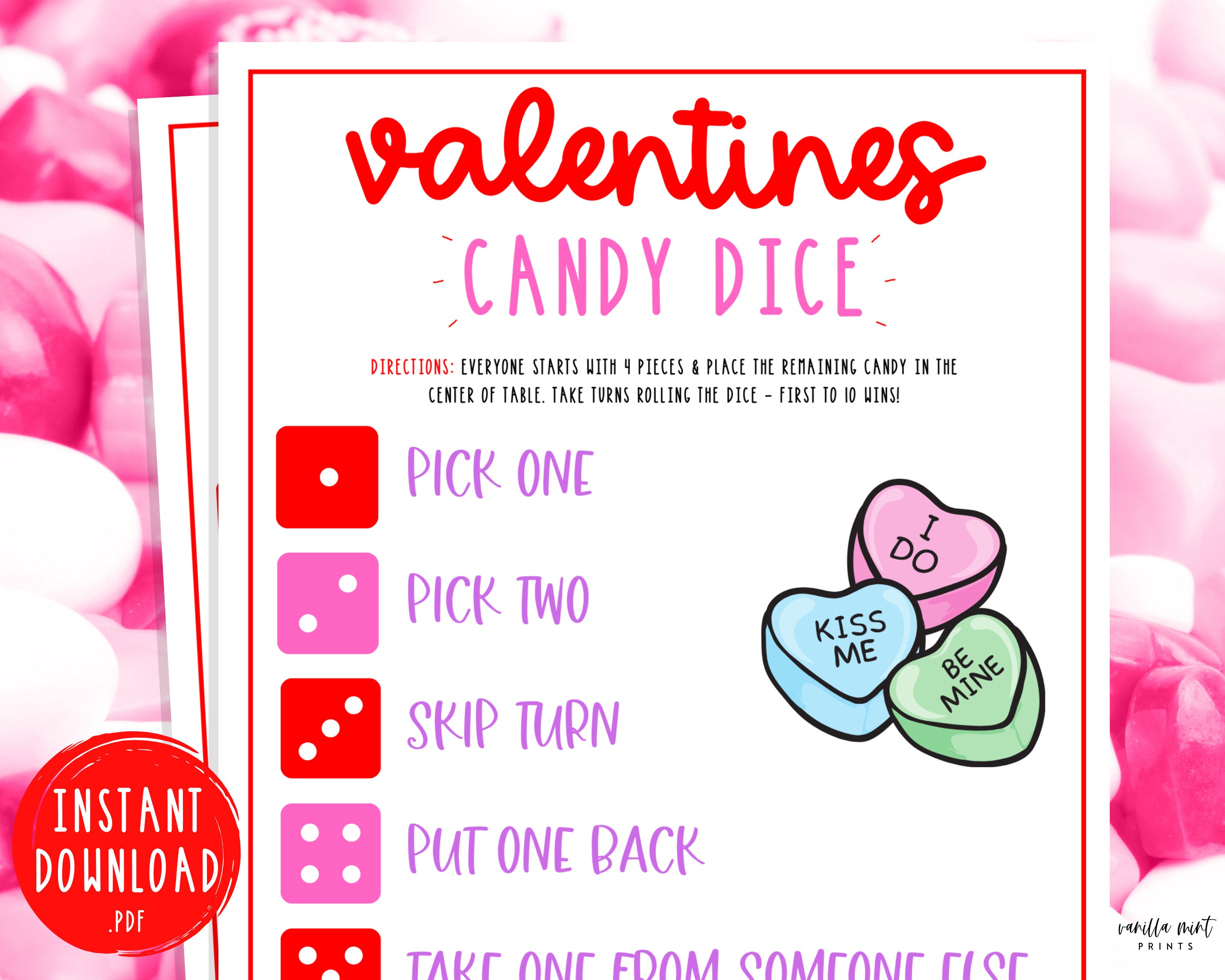 Valentines Day Candy Dice Game Valentines Day Party Etsy