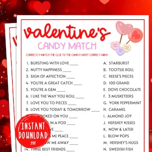 Valentine's Day Candy Match Game | Fun Valentine's Day Printable Games ...