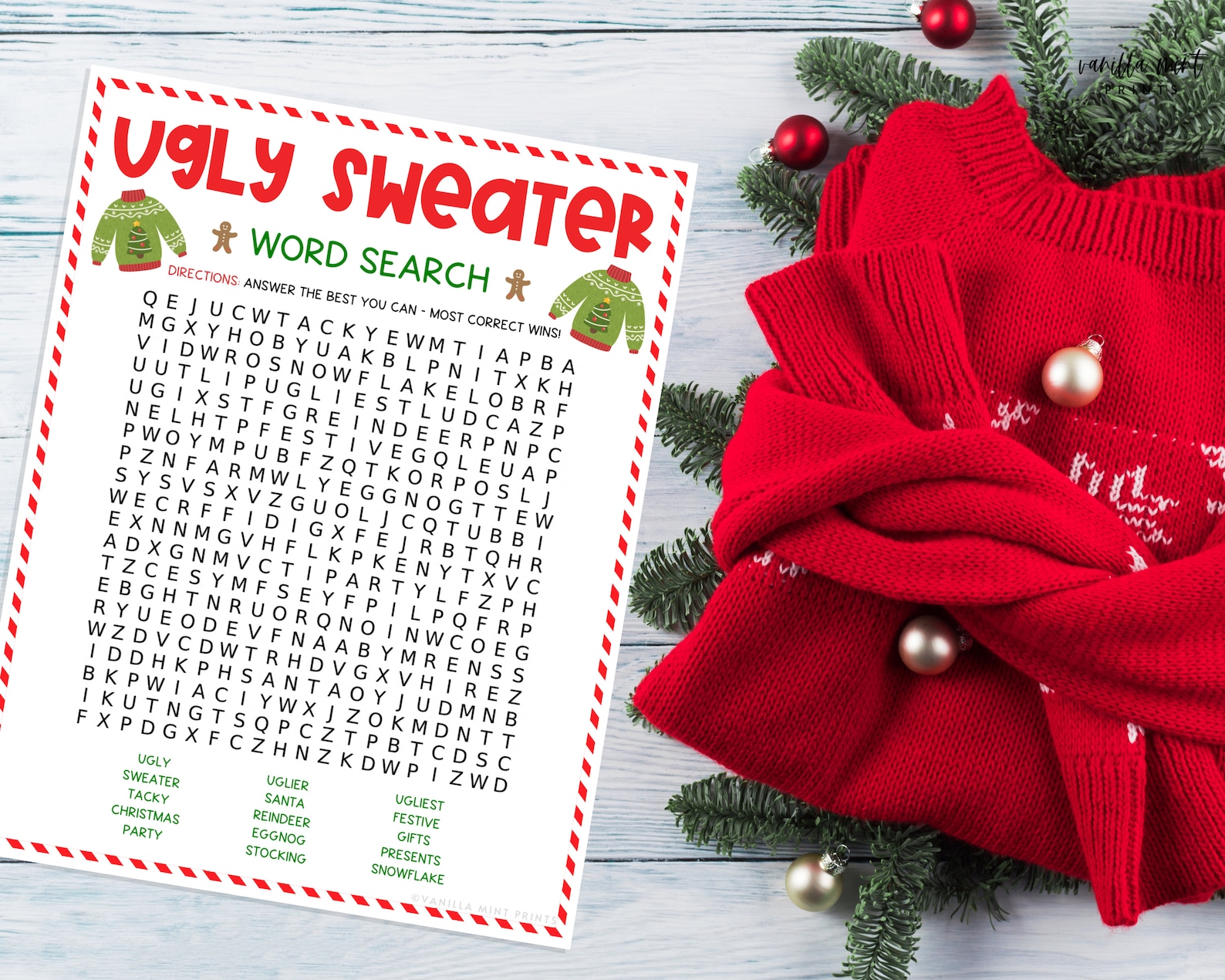 Ugly Sweater Party Word Search Game Christmas Printable | Etsy