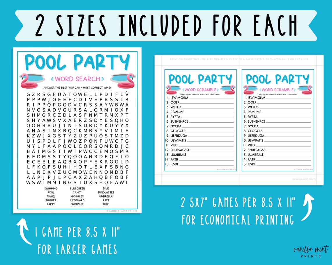 Pool Party 10 Party Game BUNDLE Fun Printable Summertime - Etsy