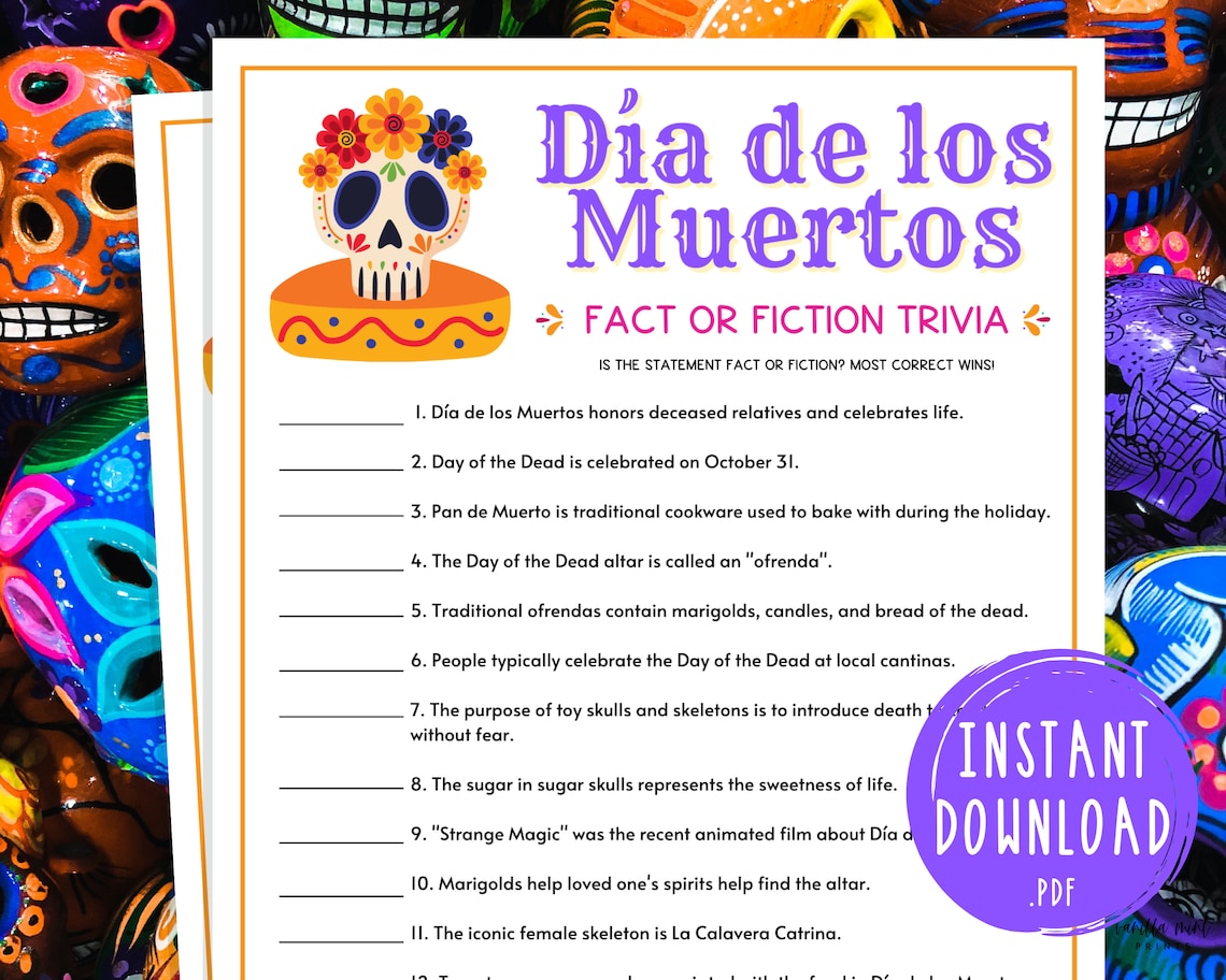 Día De Los Muertos Fact or Fiction Trivia Printable Day of - Etsy