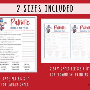 Patriotic Riddle Me This Game Printable Memorial Day Party Game America ...
