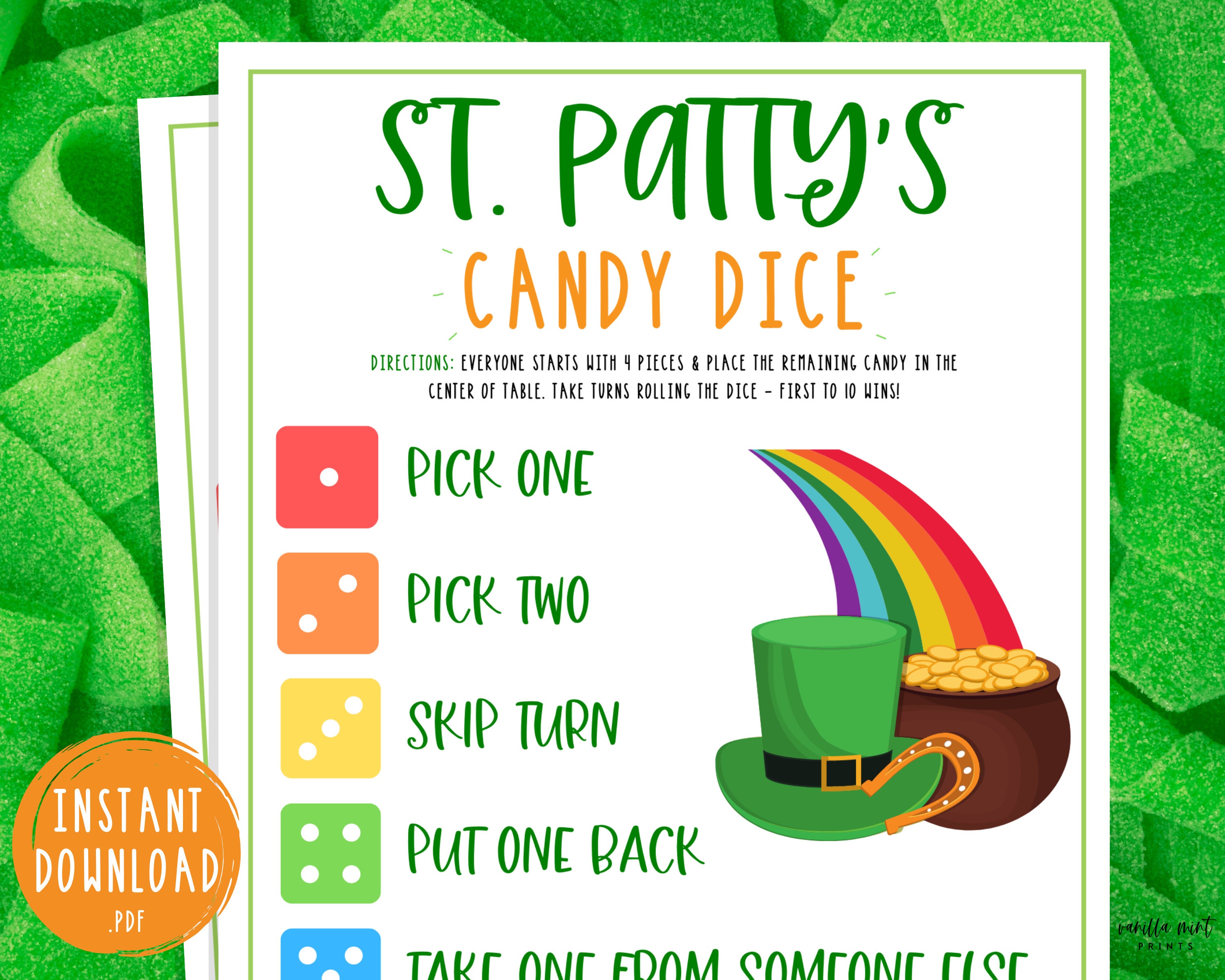 St. Patrick's Day Candy Dice Game | St. Patty's Day Party Games for ...