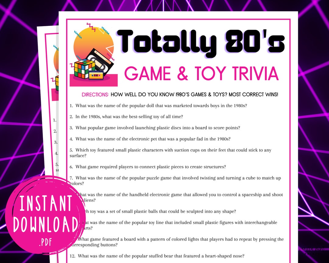 Totally 80's Game & Toy Trivia Party Game | Printable 1980s Game | 40th ...