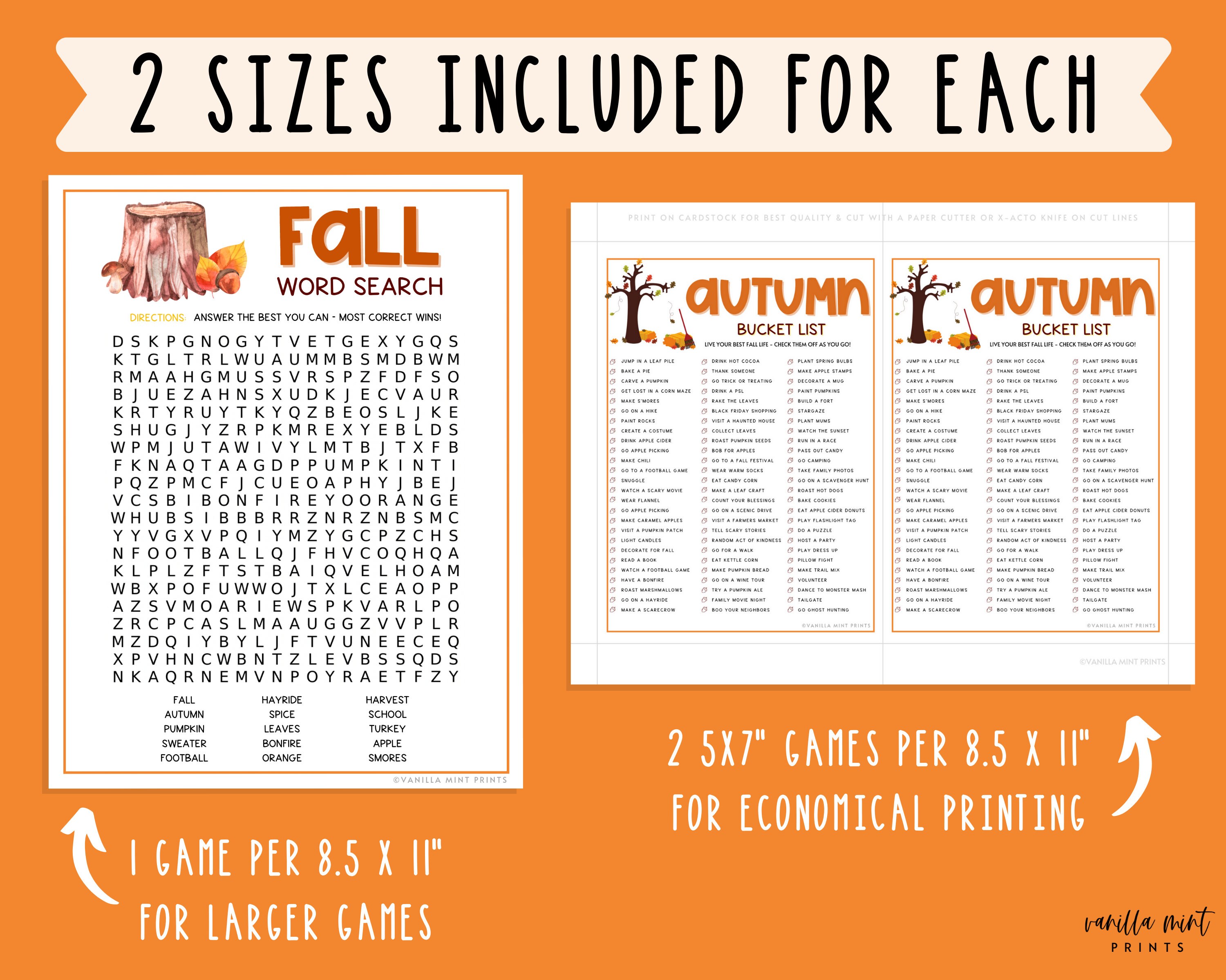 Fall 10 Game BUNDLE Printable Autumn Game Bundle Fall Time | Etsy