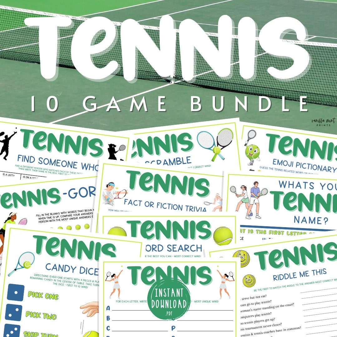 Tennis 10 Game BUNDLE | Printable Tennis Themed Party Games | Games for ...