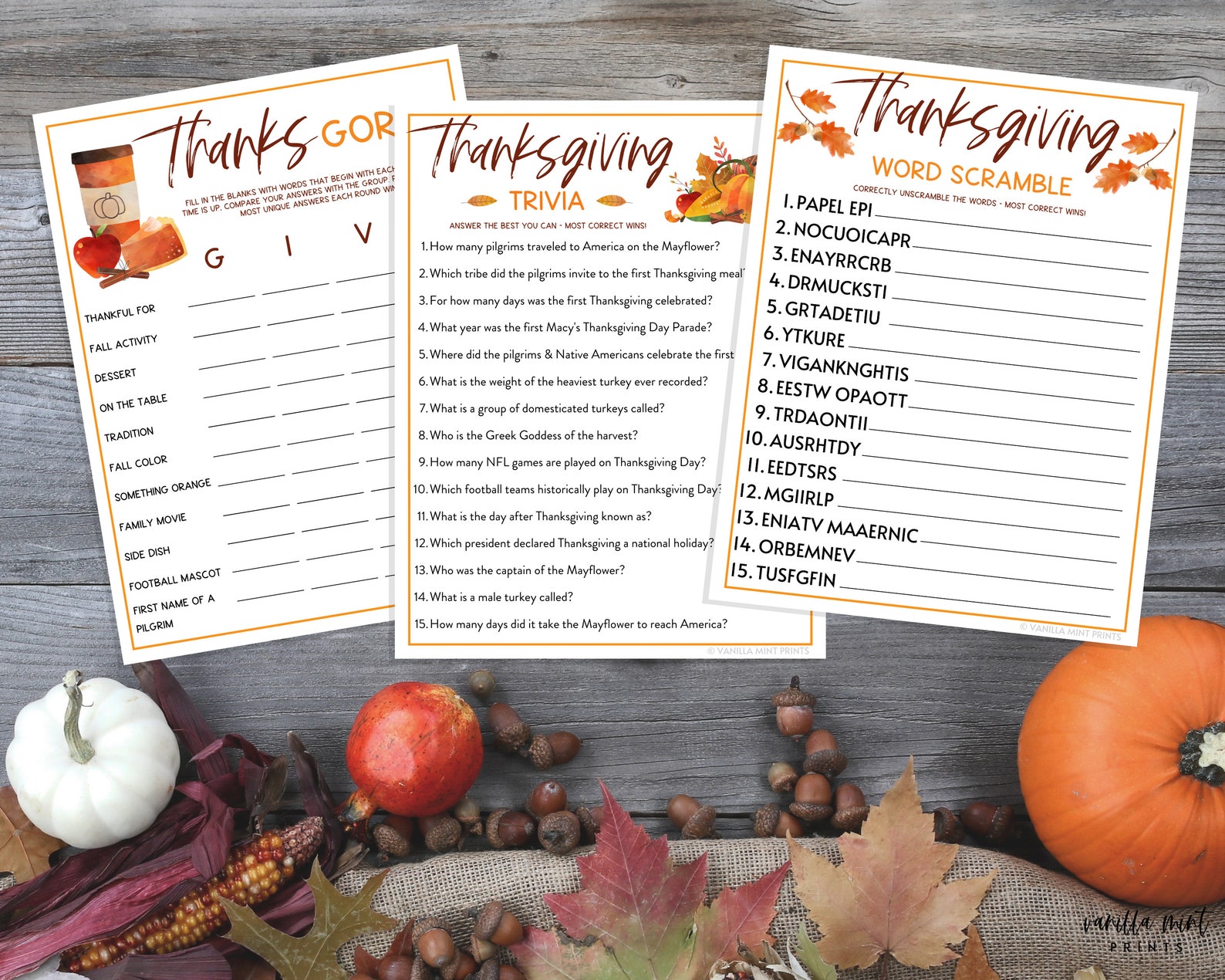 Thanksgiving Game BUNDLE Volume 1 10 Thanksgiving Printable | Etsy