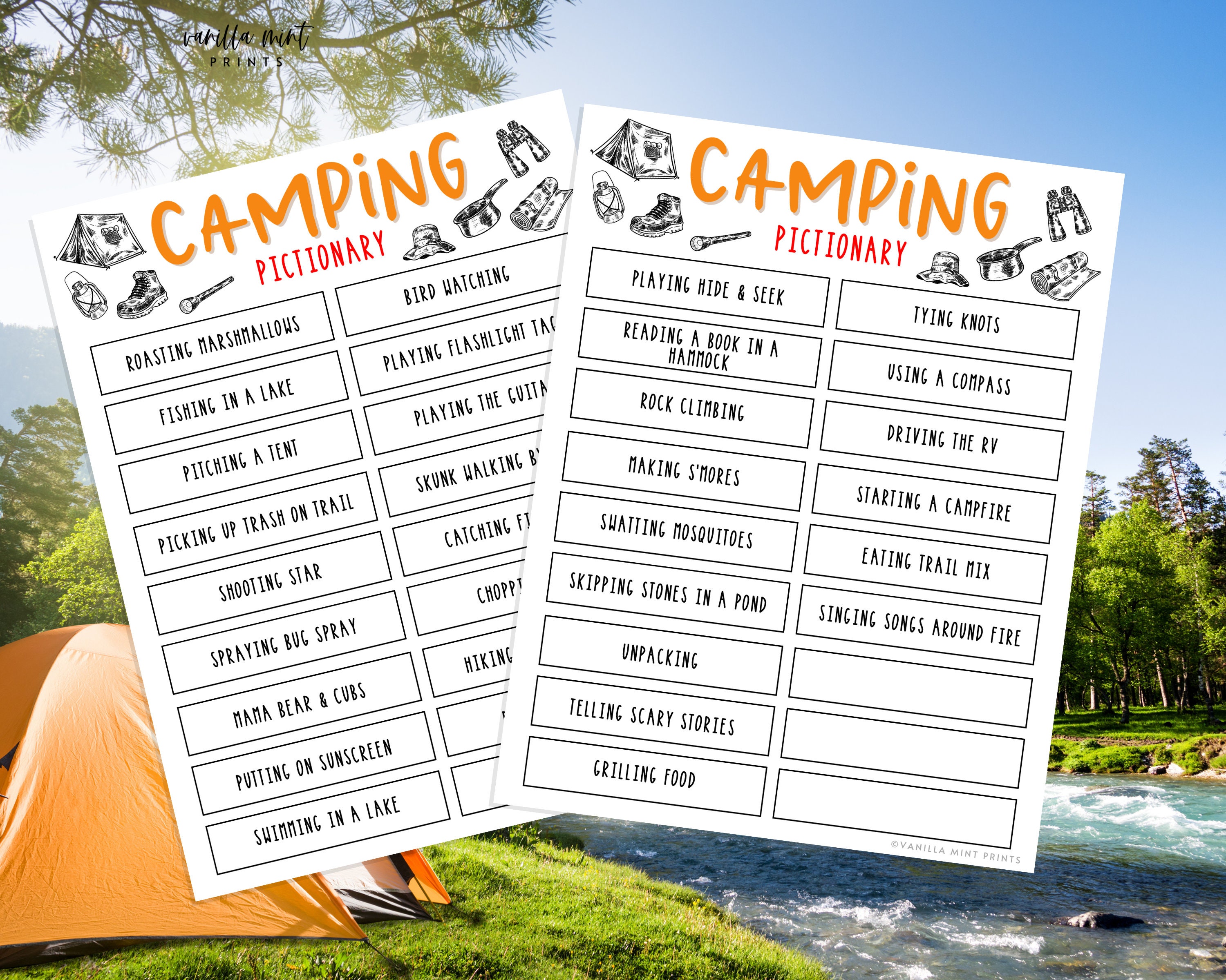 Camping Pictionary 33 Pictionary Ideas Printable Campground - Etsy ...