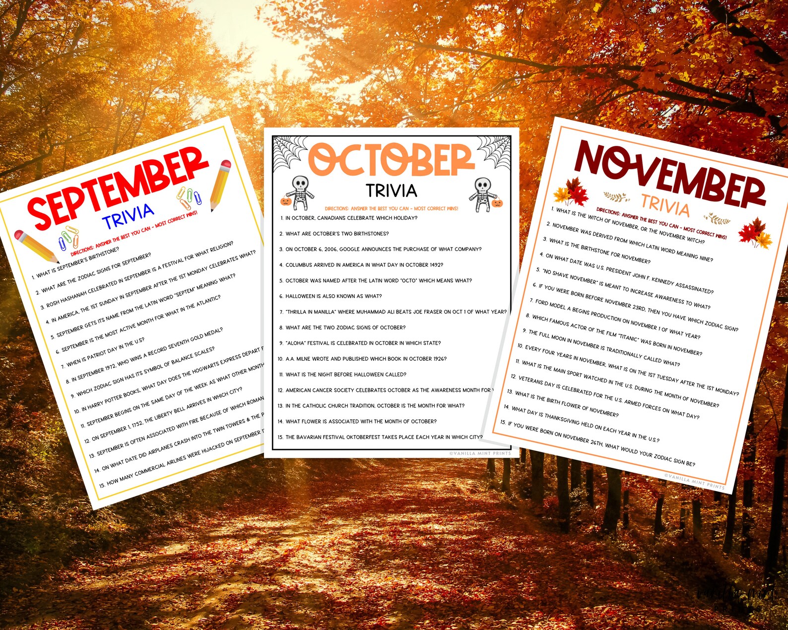 12 Month Trivia Game BUNDLE Printable Month Party Games - Etsy