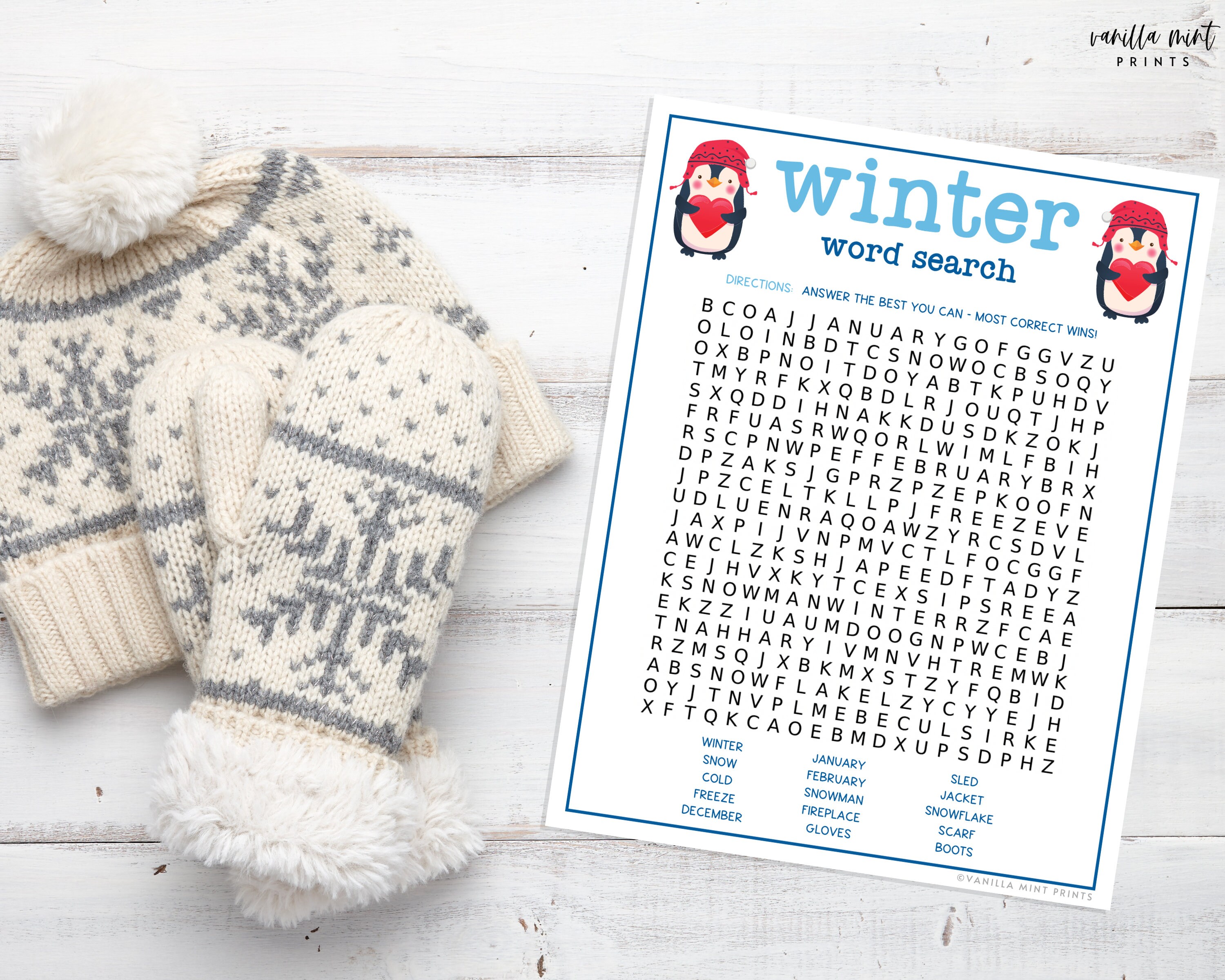 Winter Word Search Game Fun Printable Winter Games | Etsy