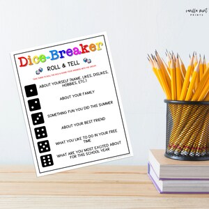 Dice-breaker Roll and Tell Game | Back to School | First Day of School ...