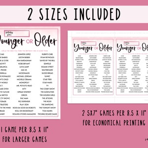 PINK Adult Birthday Party Games Younger or Older Birthday Party Game ...