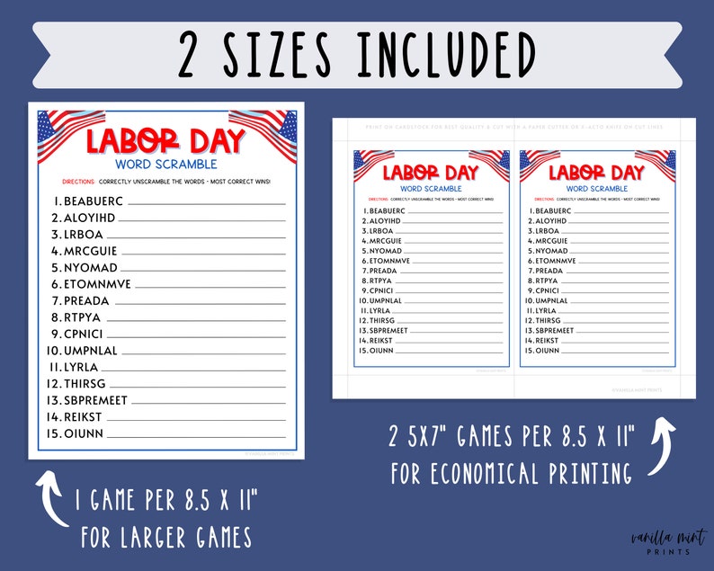 Labor Day Word Scramble Game Labor Day Printable Games - Etsy