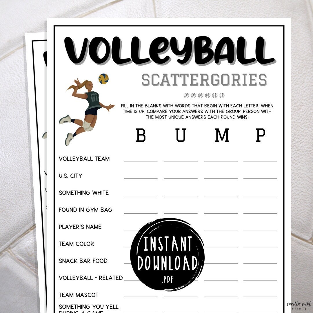 Volleyball Scattergories Game | Printable Volleyball Team Party Games ...