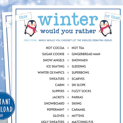 Winter Trivia Game Printable Winter Games Wintertime - Etsy