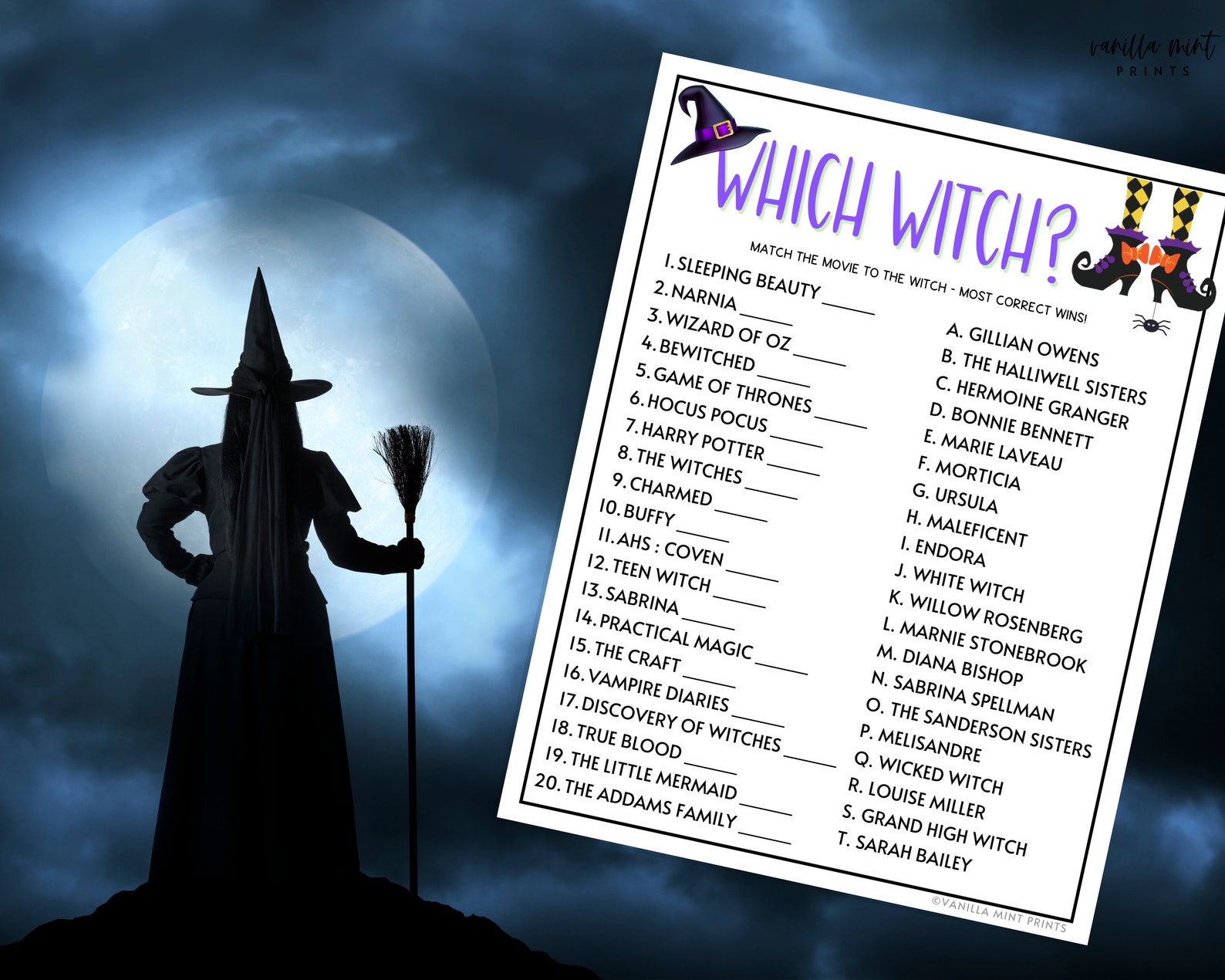 Witches Night Out Witch Matching Game Which Witch Fun - Etsy