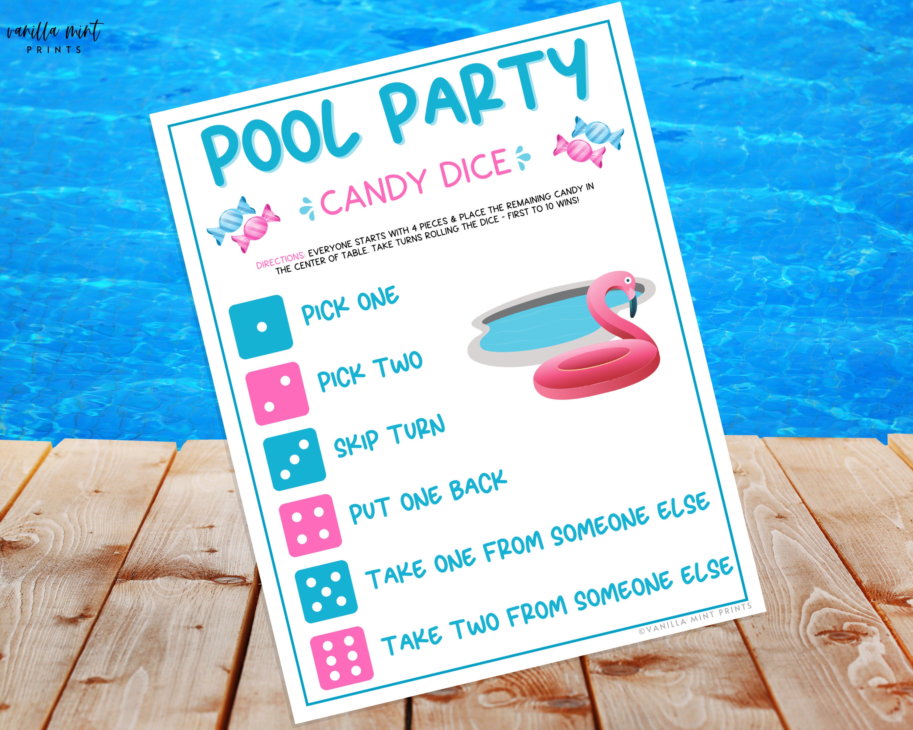 Pool Party Candy Dice Game | Fun Printable Summertime Party Games | Fun ...