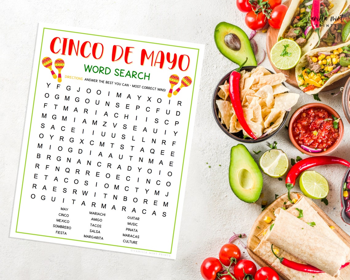 Cinco De Mayo Word Search Game Word Puzzle Mexican Party - Etsy