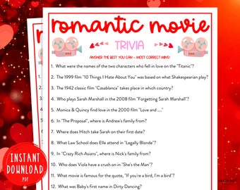 Movie Love Quotes Trivia Game | Instant Download | Romantic Movie ...