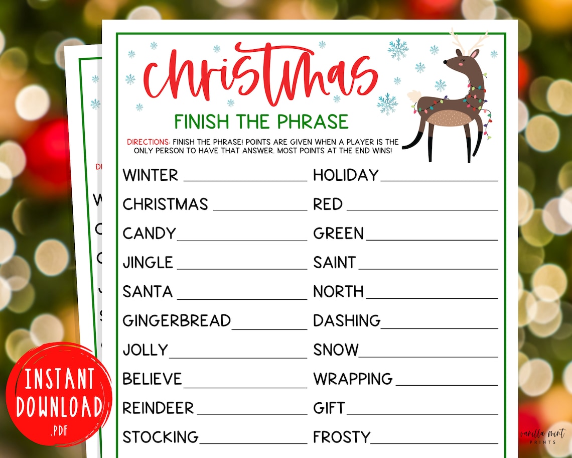 Christmas Finish That Phrase Game Christmas Printable Games - Etsy