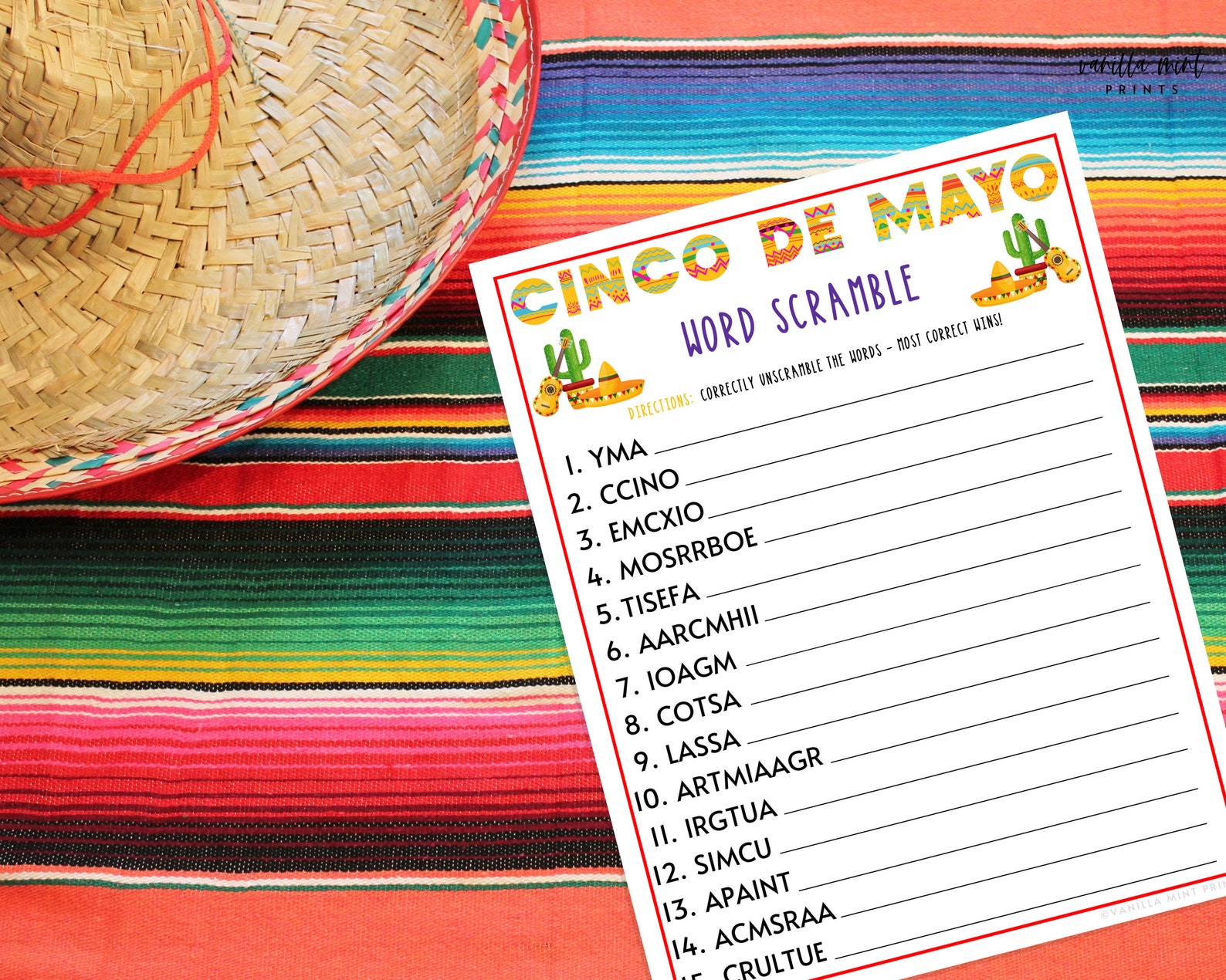 Cinco de Mayo Word Scramble Game Word Game Mexican Party | Etsy