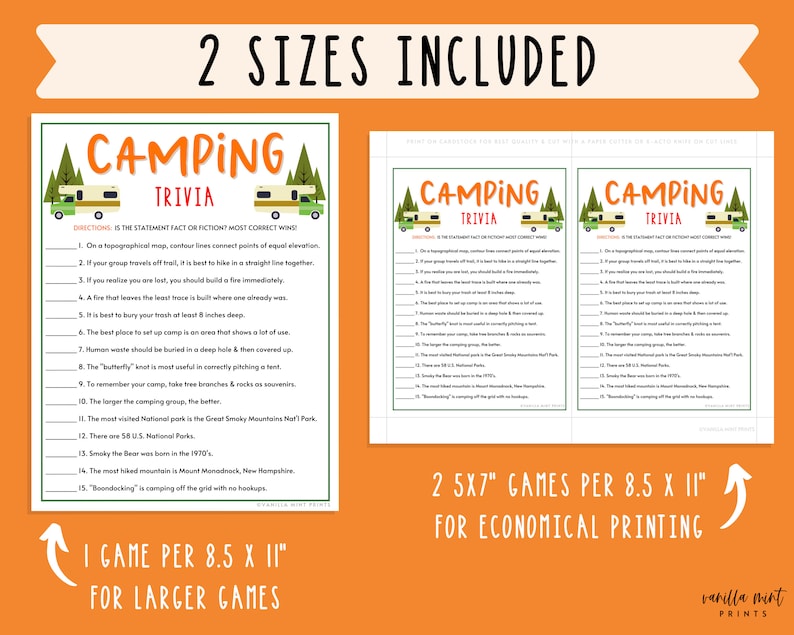Camping Trivia | Printable Campground Party Games | Camping Activities ...