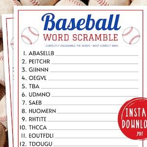 Baseball Word Scramble Game | Printable Baseball Team Party Games | MLB ...