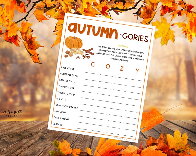 Autumn-gories Fall Scattergories Printable Party Games - Etsy