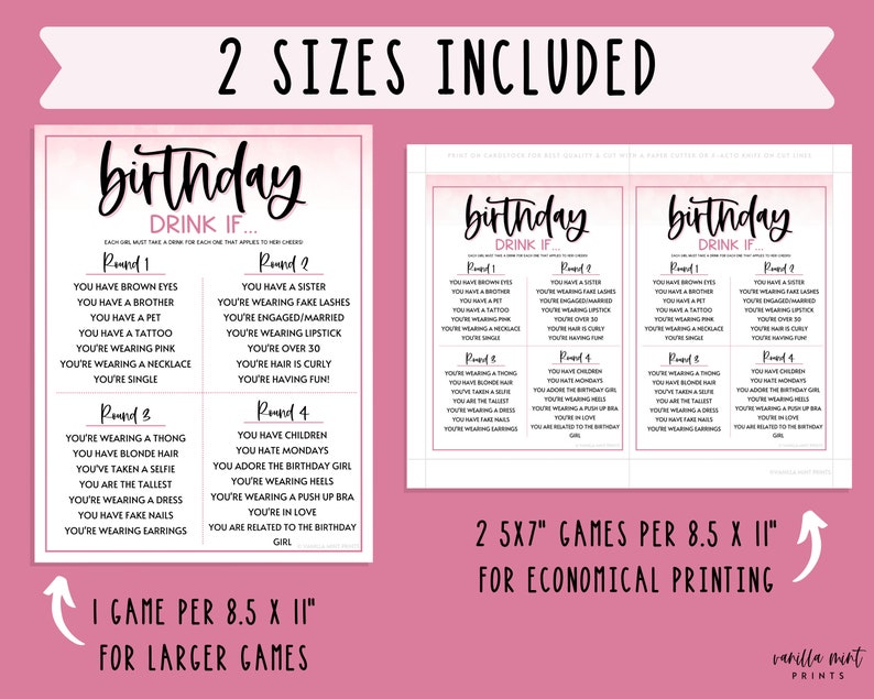 PINK Adult Birthday Party Games Birthday Drink If Party Game - Etsy