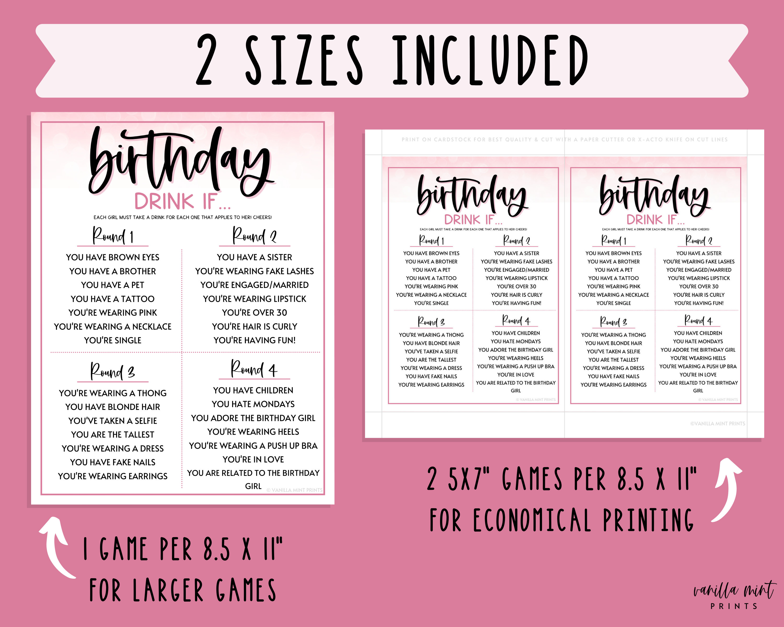 PINK Adult Birthday Party Games Birthday Drink If Party Game - Etsy
