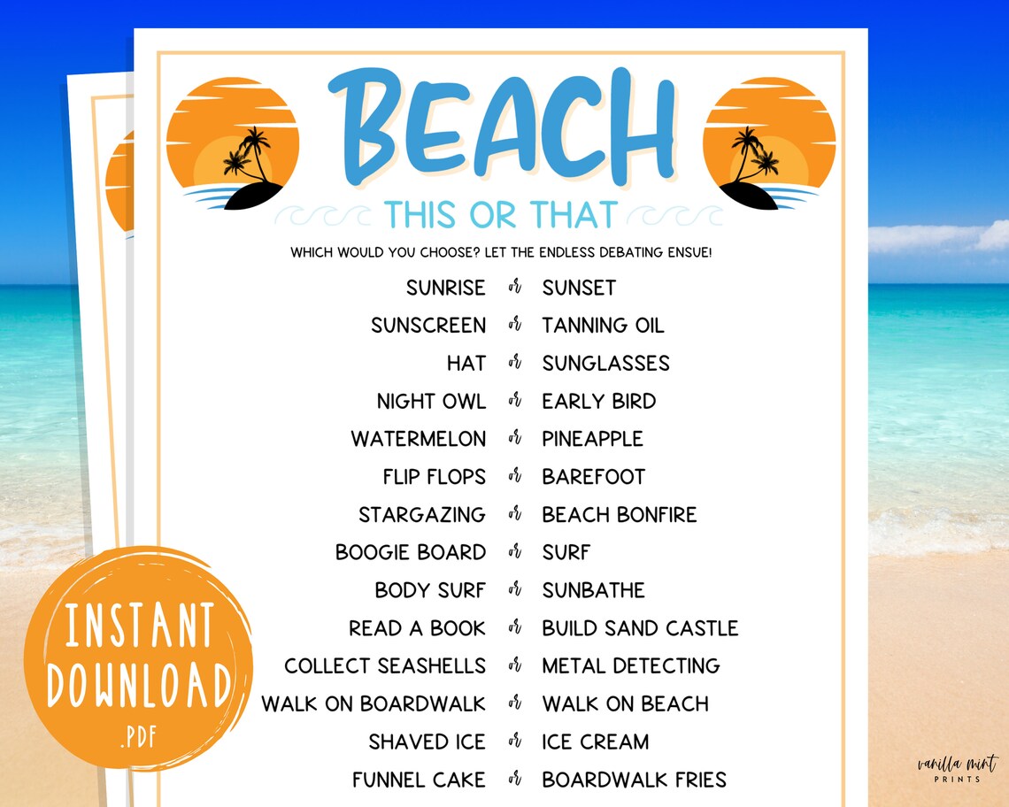 Beach This or That Game | Printable Summertime Games | Fun Beach ...