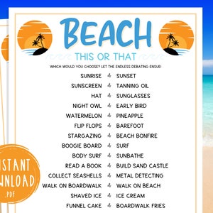 Beach This or That Game | Printable Summertime Games | Fun Beach ...