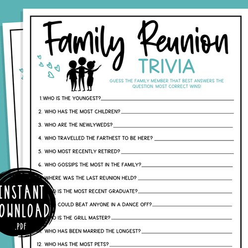 Family Reunion Trivia Party Games Family Gathering Activity - Etsy